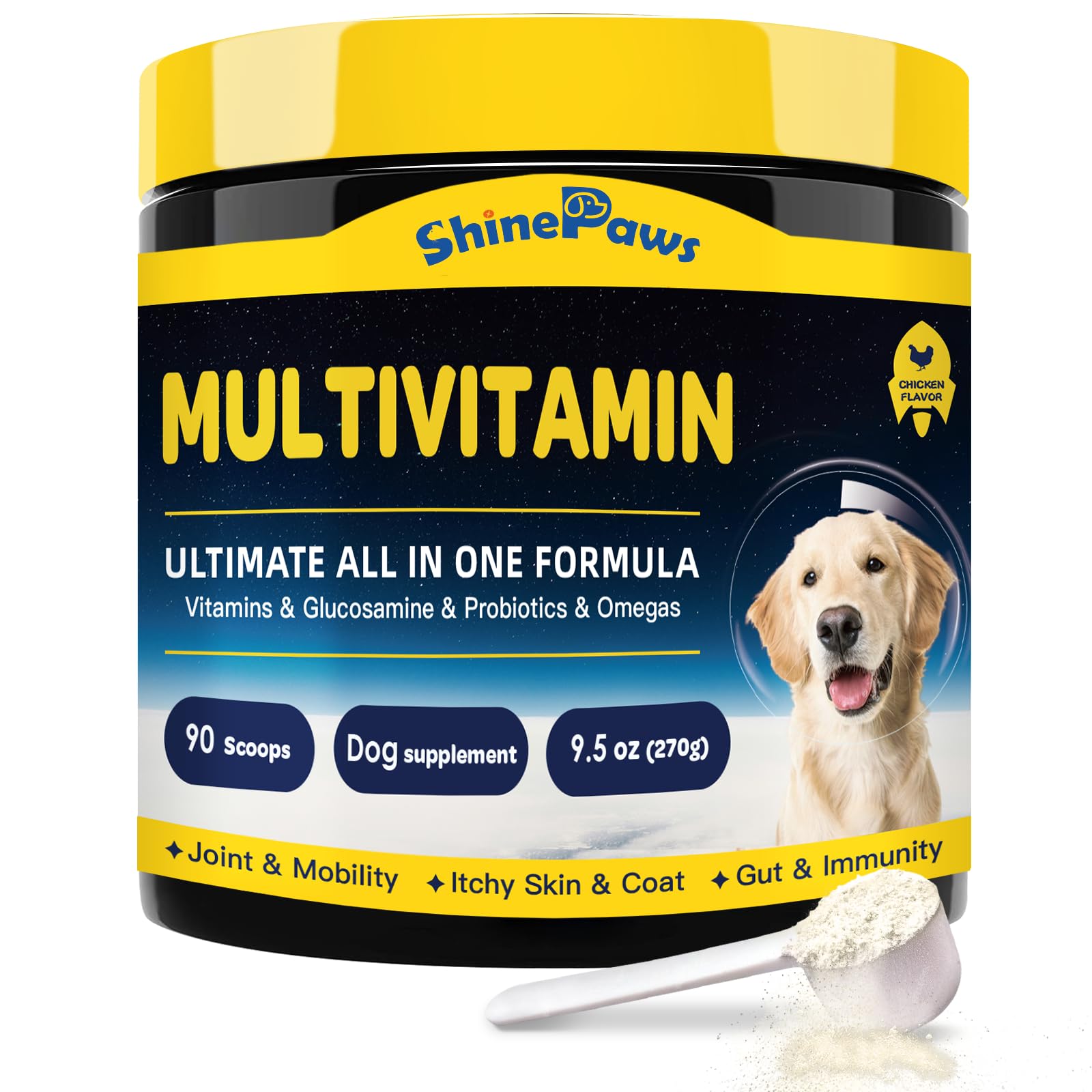 SHINEPAWS Dog Multivitamin Powder with Probiotics, Glucosamine & Omega ...