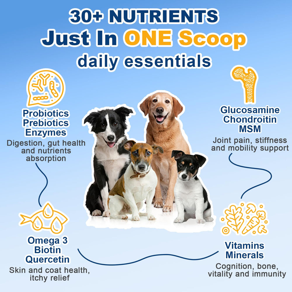 SHINEPAWS Dog Multivitamin Powder with Probiotics, Glucosamine & Omega ...